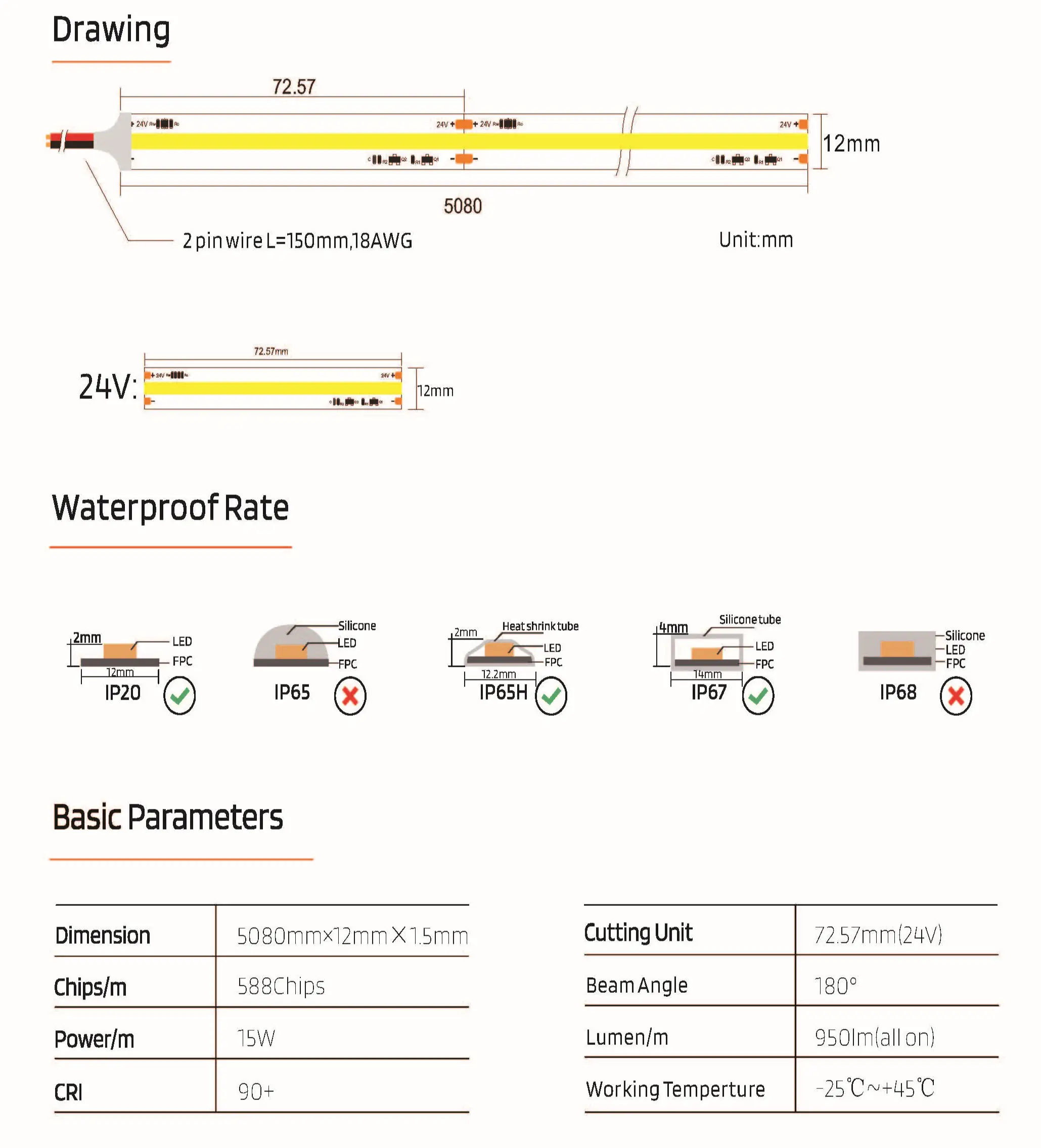 COB Dim to Warm LED Strip 588leds/m 1800K to 3000K - Essenled Lighting