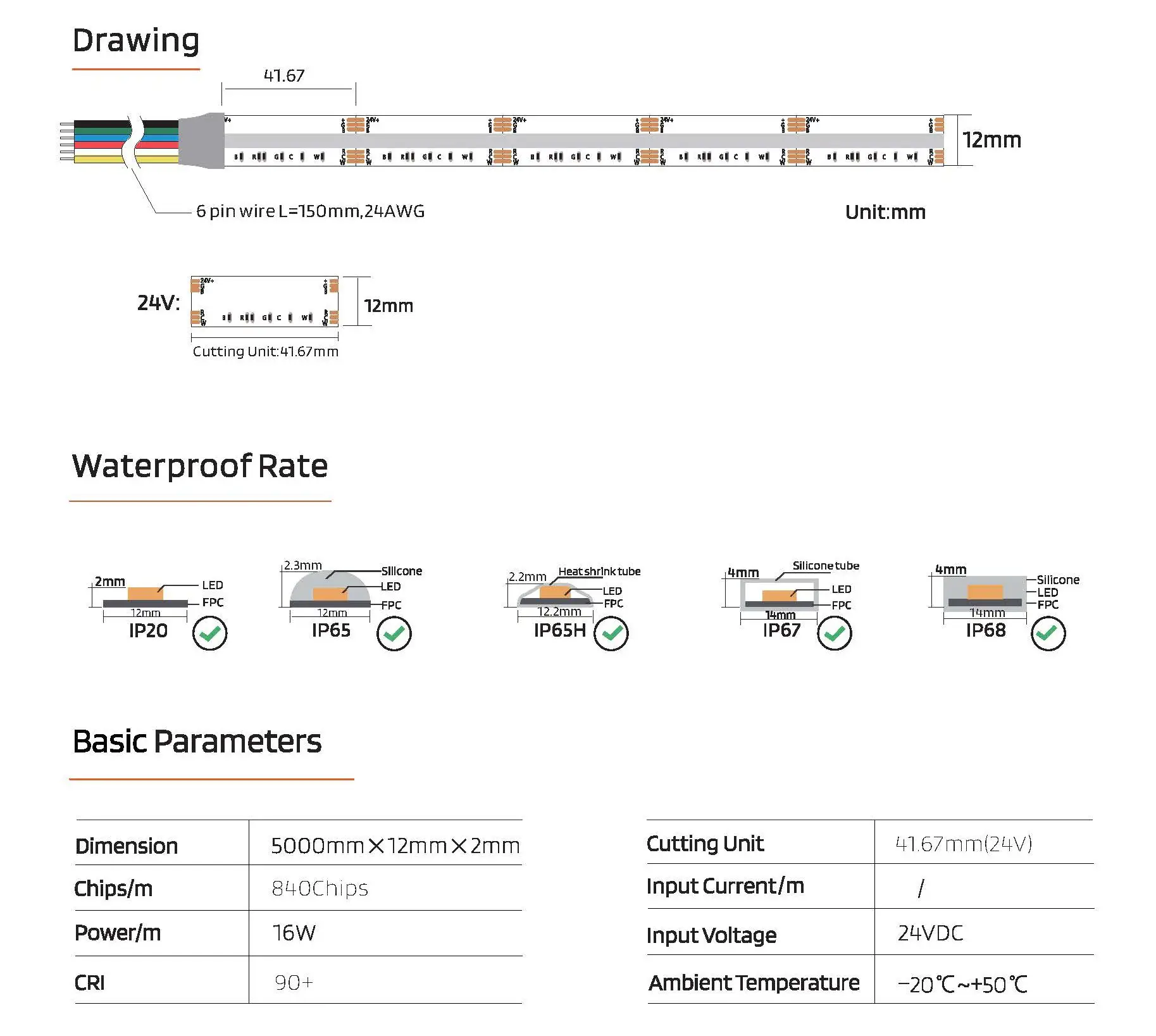 COB LED Strip RGBCCT(RGB+3000K+6000K) 840leds/m - Essenled Lighting